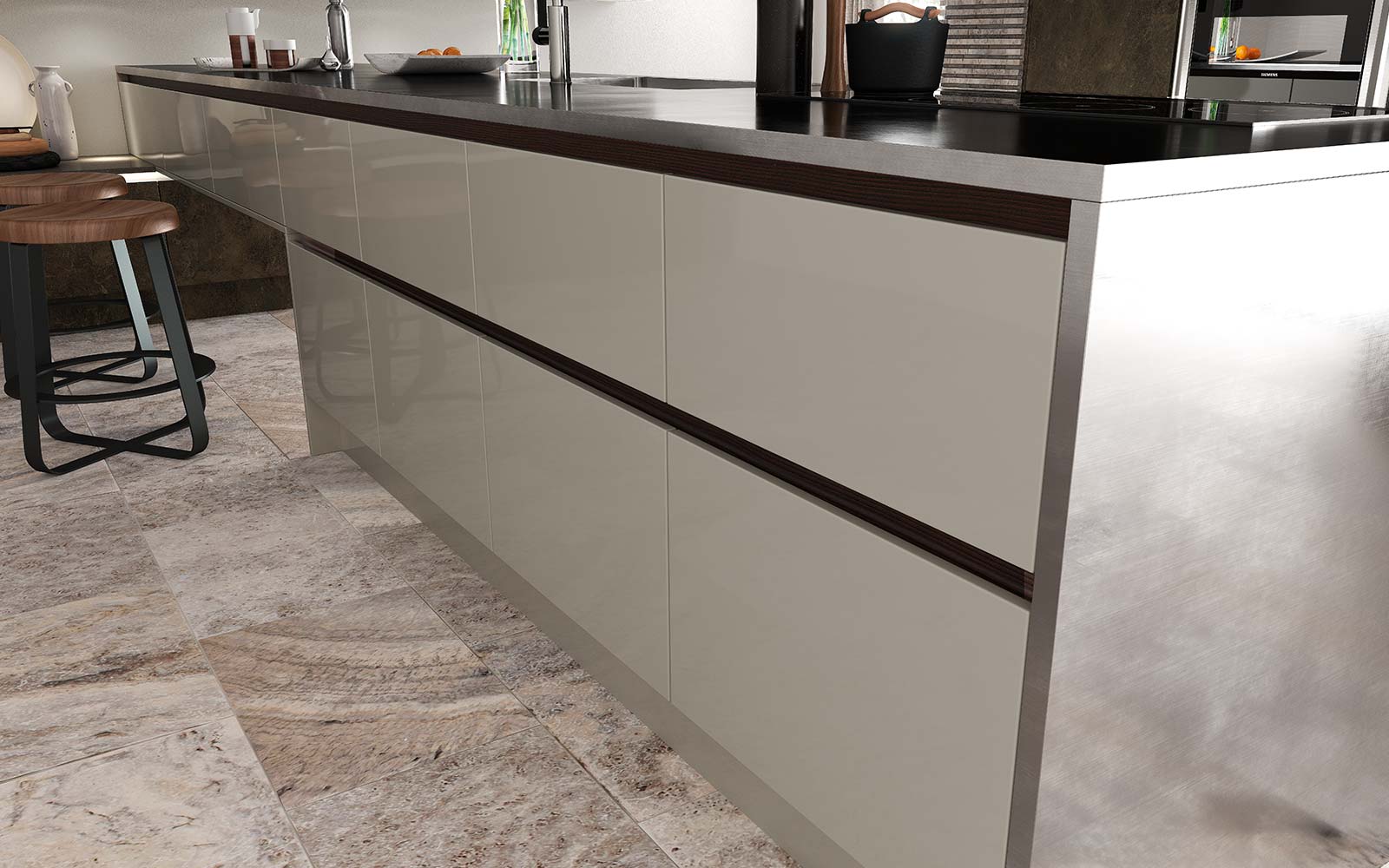 Lumina H Line Gloss Handleless Kitchen | Sigma 3 Kitchens
